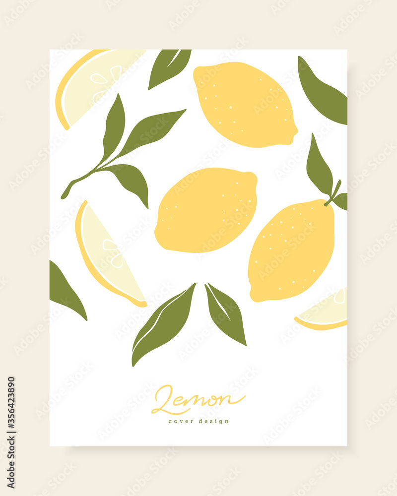 Stylish vector cover design with lemon fruits. Composition of trendy ...