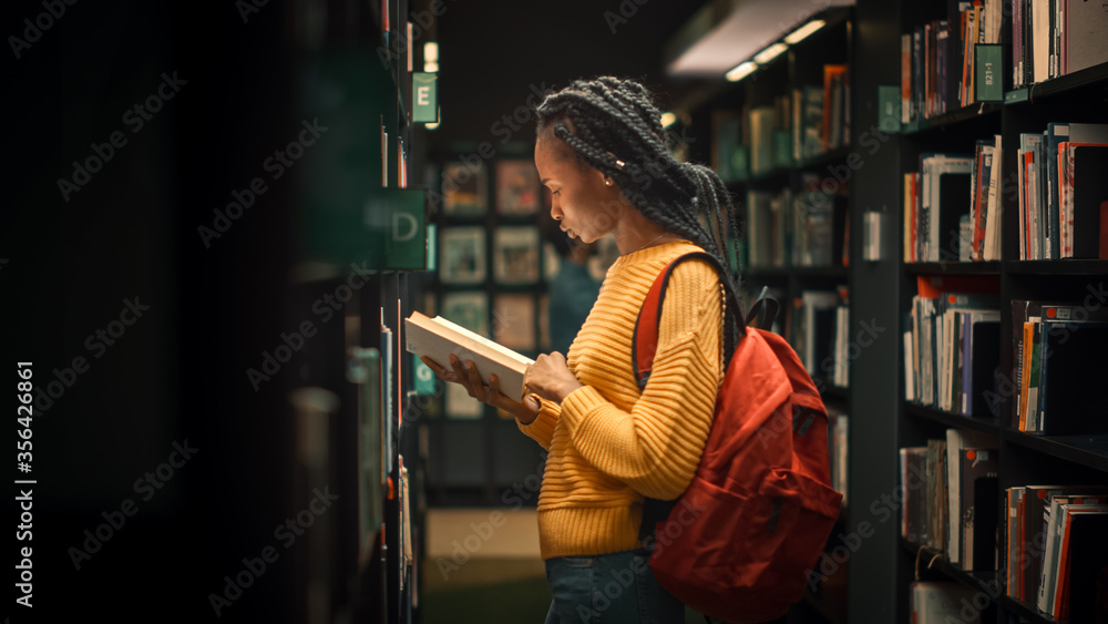 University Library: Portrait of Gifted Beautiful Black Girl Stands ...