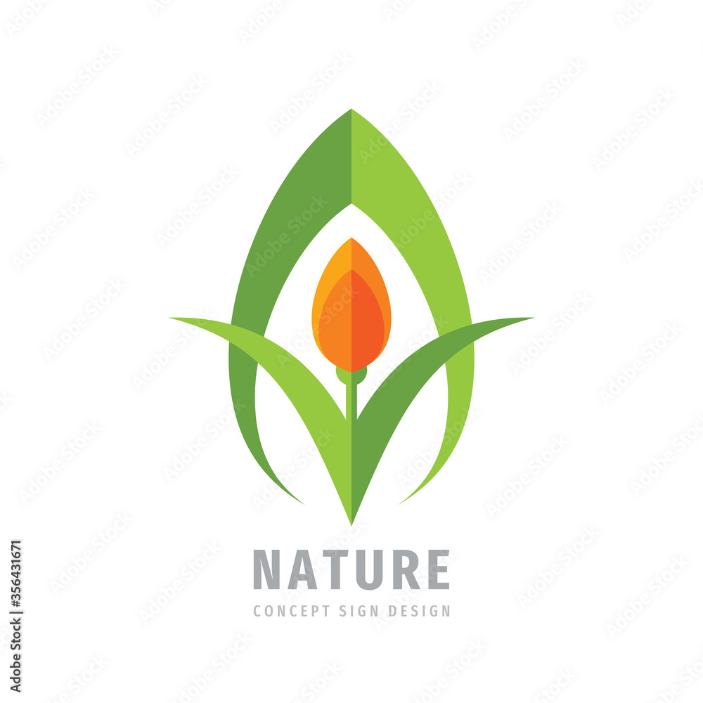Nature concept logo design. Abstract flower & green leaves logo symbol ...
