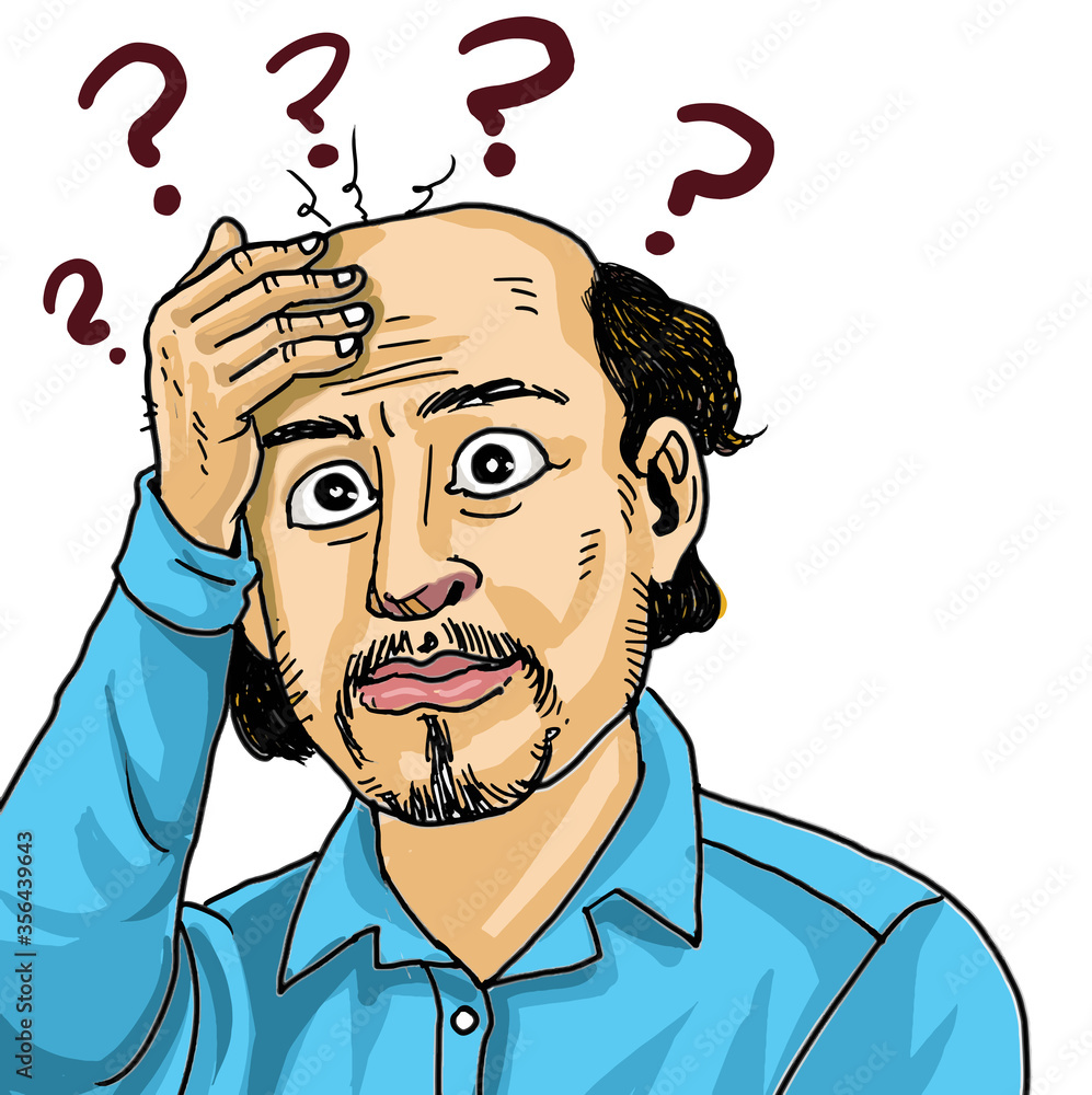 Cartoon about the Forgetful man concept with a question mark on it ...