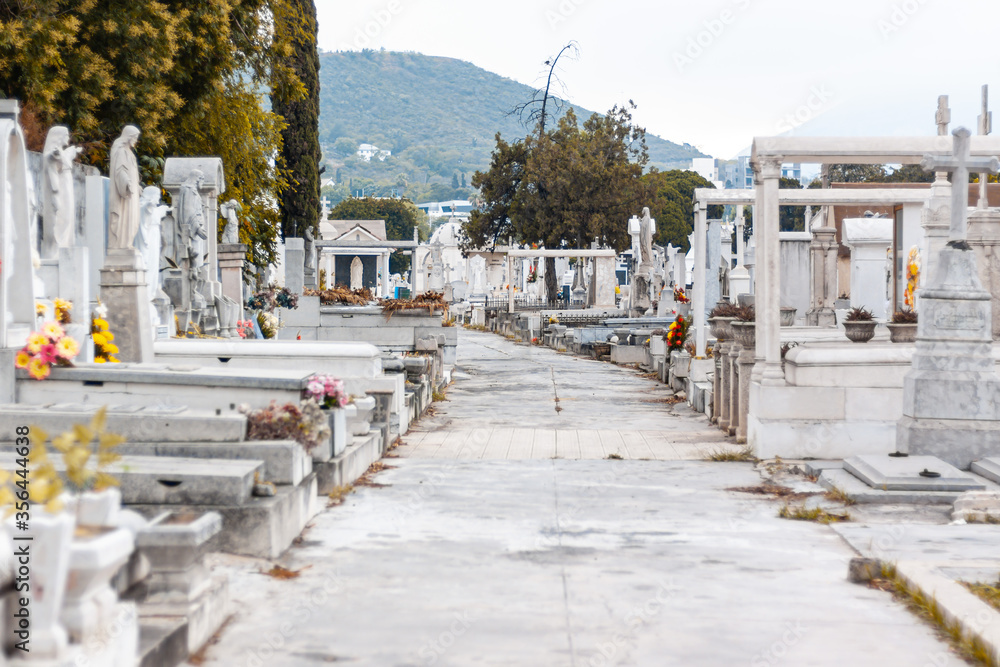 Cemetery in Mexico, tombstones and mortuary sculptures, Stock Photo ...