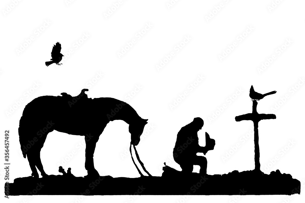 A Cowboy's Prayer Silhouette Stock Illustration | Adobe Stock