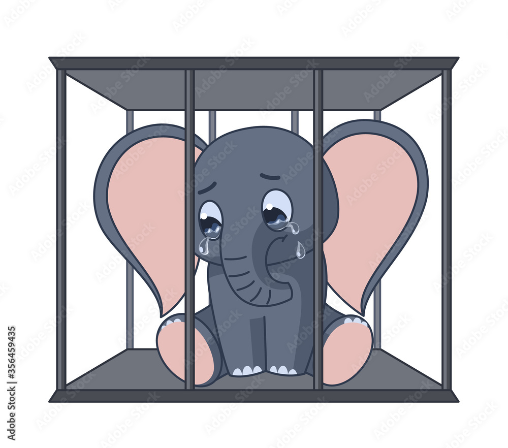 The baby elephant is crying in the cage. Concept illustration about ...