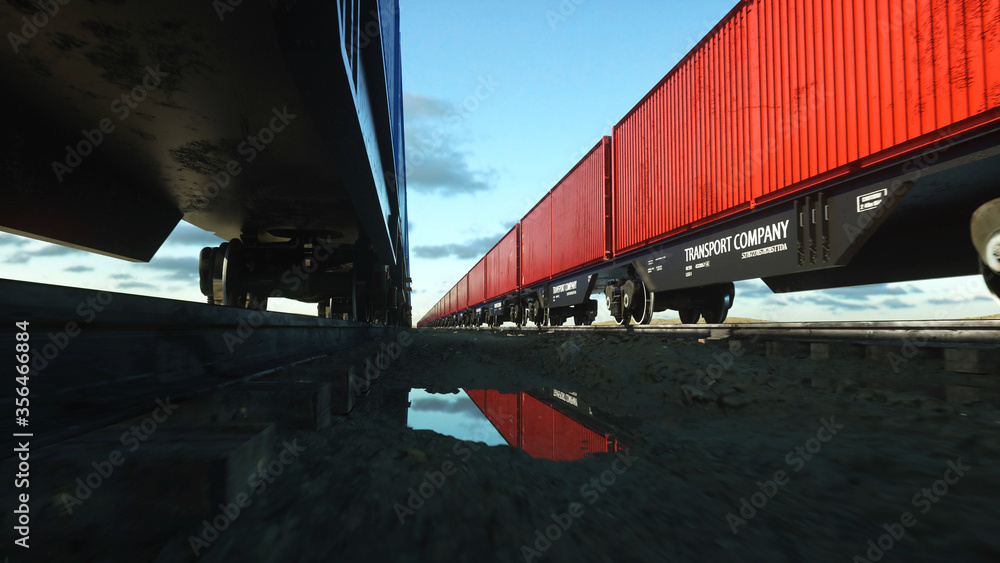 Freight train with cargo containers. Logystic concept. 3d rendering ...