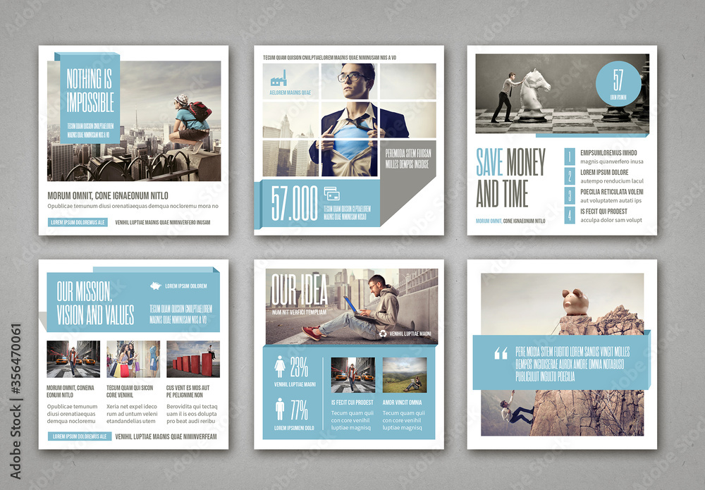 Social Media Post Layouts with Blue and Gray Elements Stock Template ...