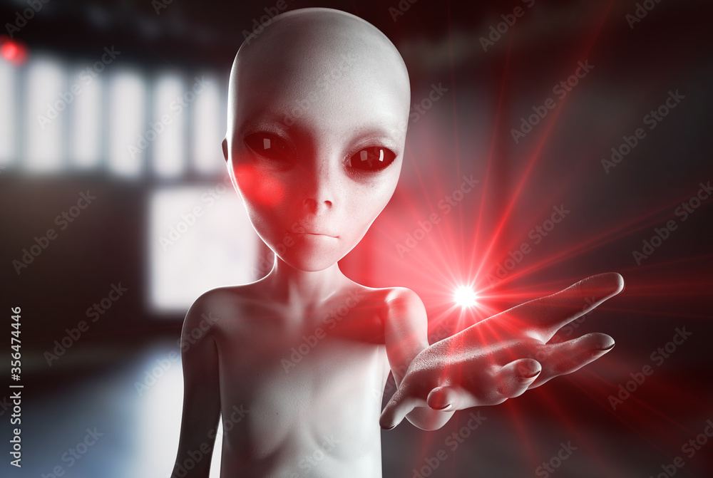 Alien hand reaching out. UFO futuristic concept. 3d rendering. Stock ...