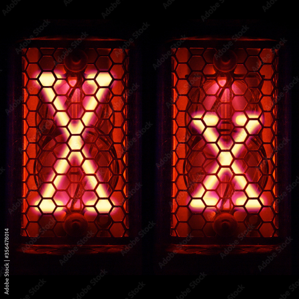 Nixie tube indicator set of letters the whole alphabet. The letter X ...