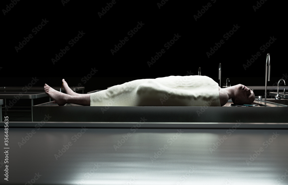cadaver, dead male body in morgue on steel table. Corpse. Autopsy ...