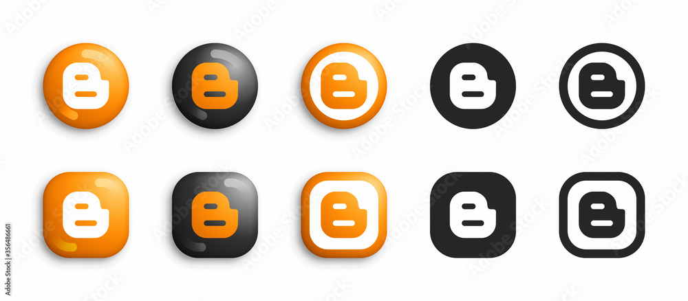 Blogger Vector Icons Set In Modern 3D And Black Flat Style Isolated On ...