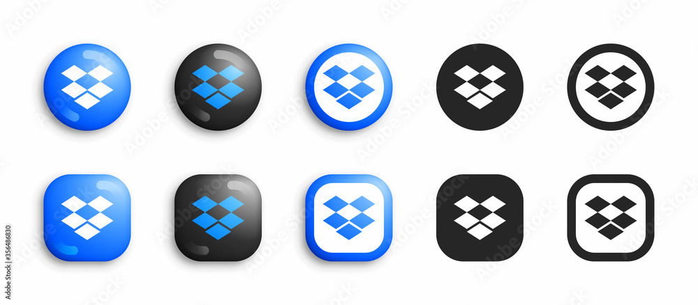 Dropbox Vector Icons Set In Modern 3D And Black Flat Style Isolated On ...