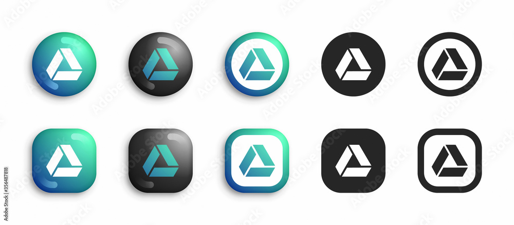 Google Drive Vector Icons Set In Modern 3D And Black Flat Style ...
