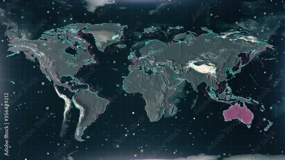Glowing Australia Map on textured Earth map with highlighted contours ...