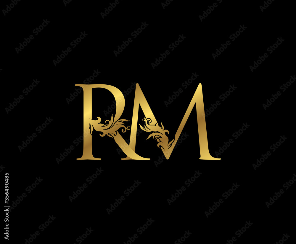 Vintage Gold R, M and RM Letter Floral logo. Classy drawn emblem for ...