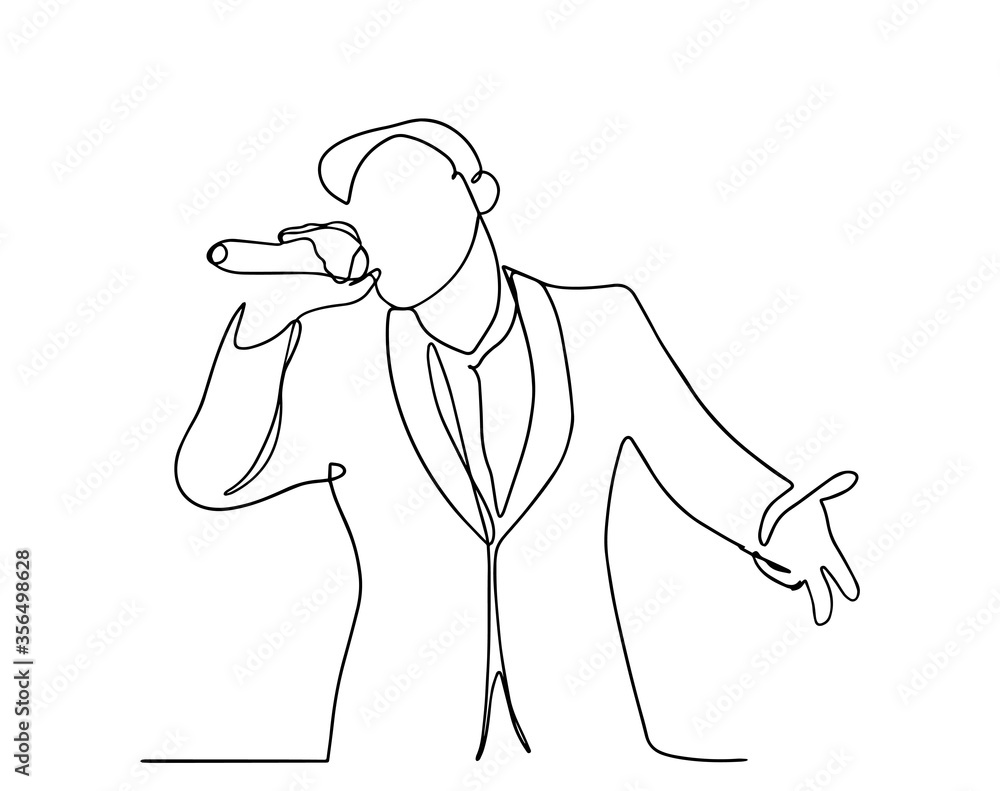 Continuous line drawing of singer in costume posing with microphone ...