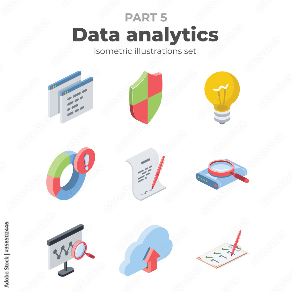 Data Analytics Part Five Vector 3d Isometric Color Web Icon New Flat Style Creative