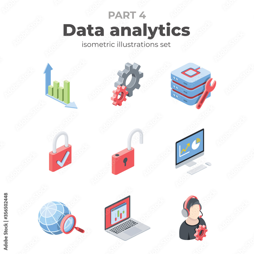 Data analytics part four. Vector 3d isometric, color web icon, new flat ...