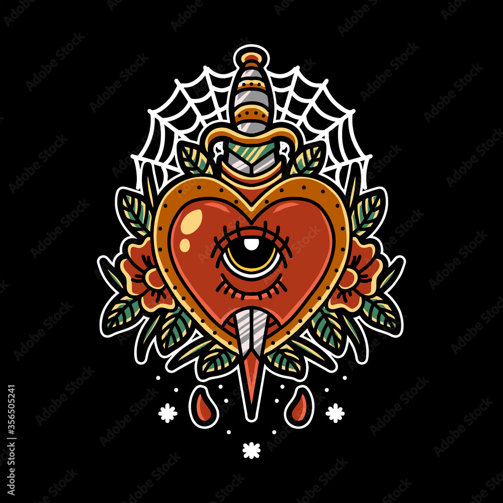 heart and dagger tattoo design for merchandise Stock Vector | Adobe Stock