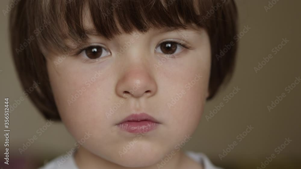 Portrait Little Child Boy Looking at Camera. Young Serious Thinking ...