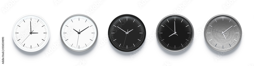 Round wall clock. Office watches with seconds, minutes and hours time ...
