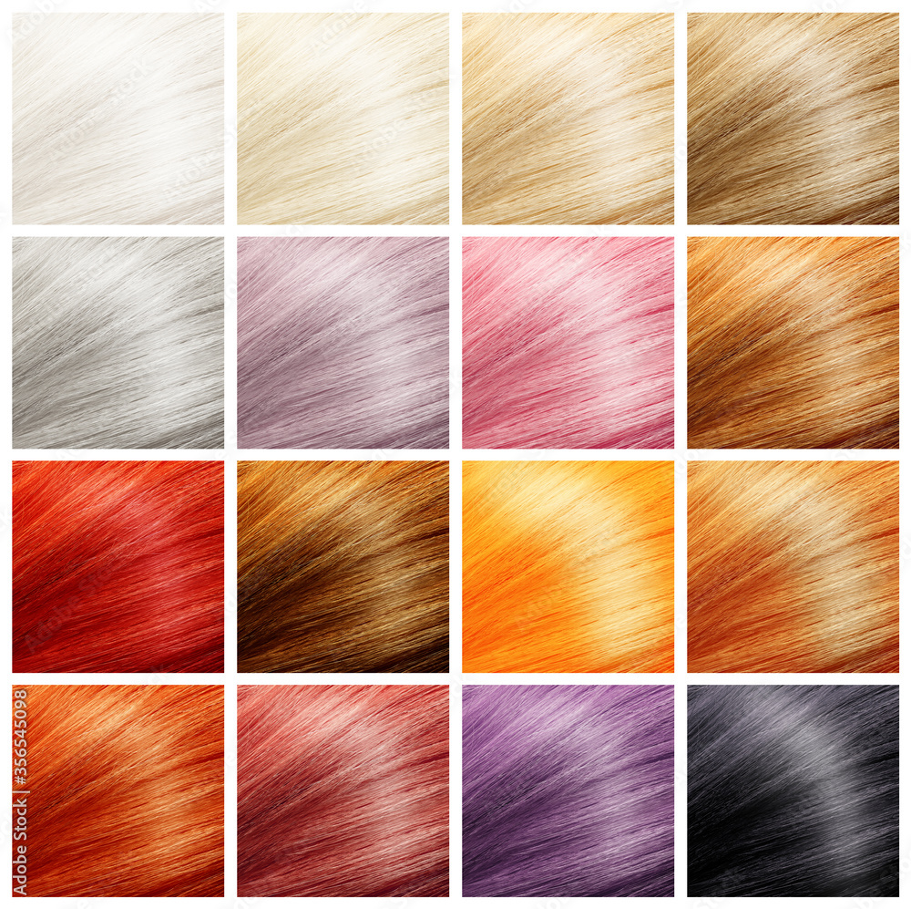Collage with color hair samples on white background Stock Photo | Adobe ...