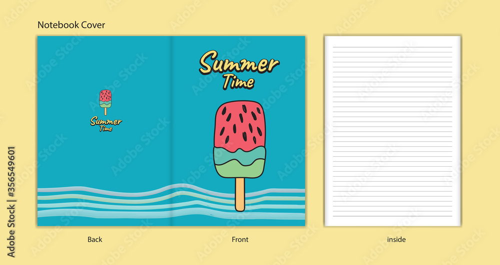 Notebook cover and inside template. ice cream summer time concept ...