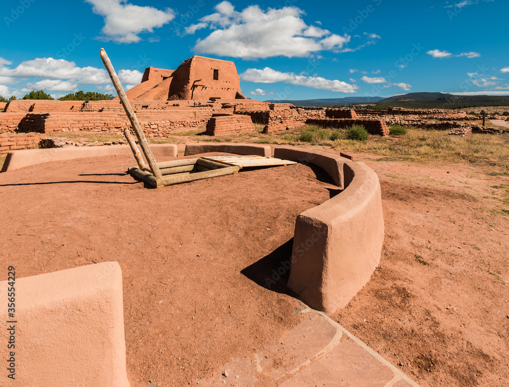 Native American Kiva With The Remains of The Spanish Mission Nuestra ...