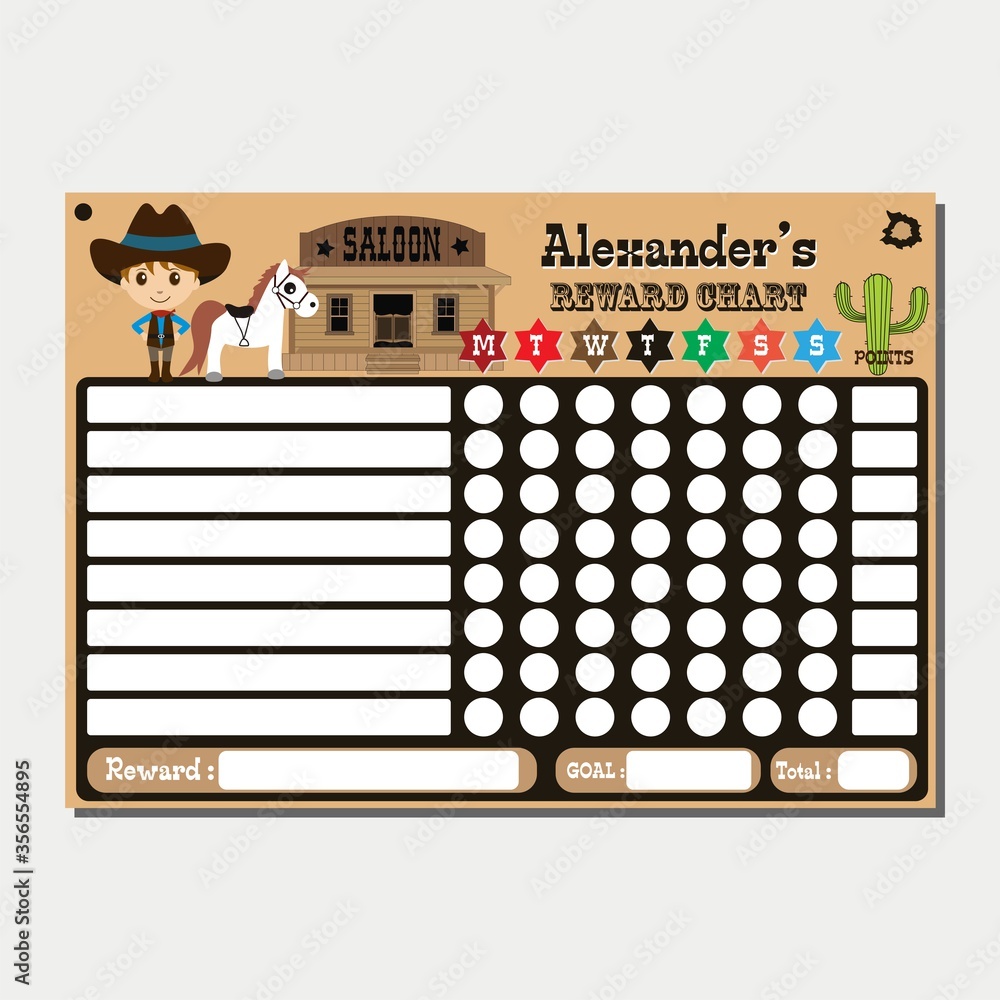 cowboy reward chart for kids Stock Vector | Adobe Stock