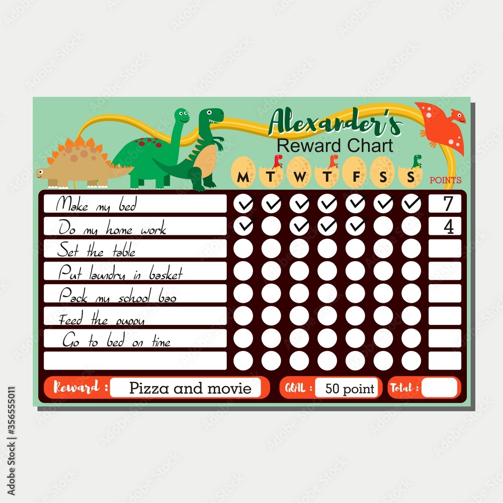 Dinosaurs reward chart for kids Stock Vector | Adobe Stock