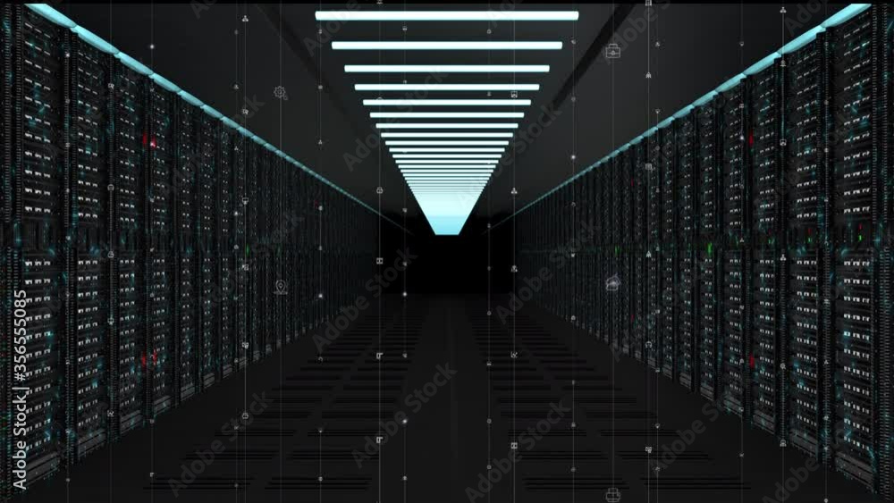 Digital data network servers in a server room of a data center or ISP ...