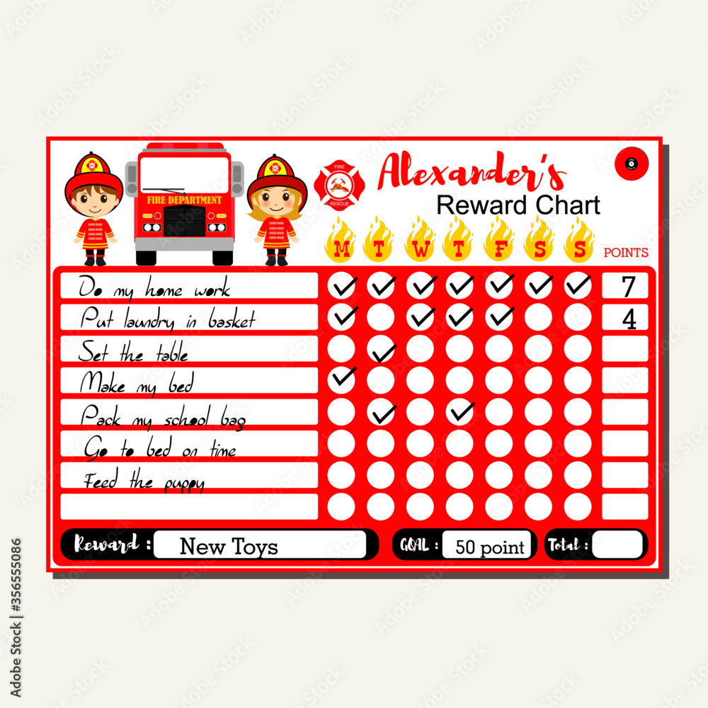 Poster Fire fighter chore chart for kids – Wall Art | UkPosters