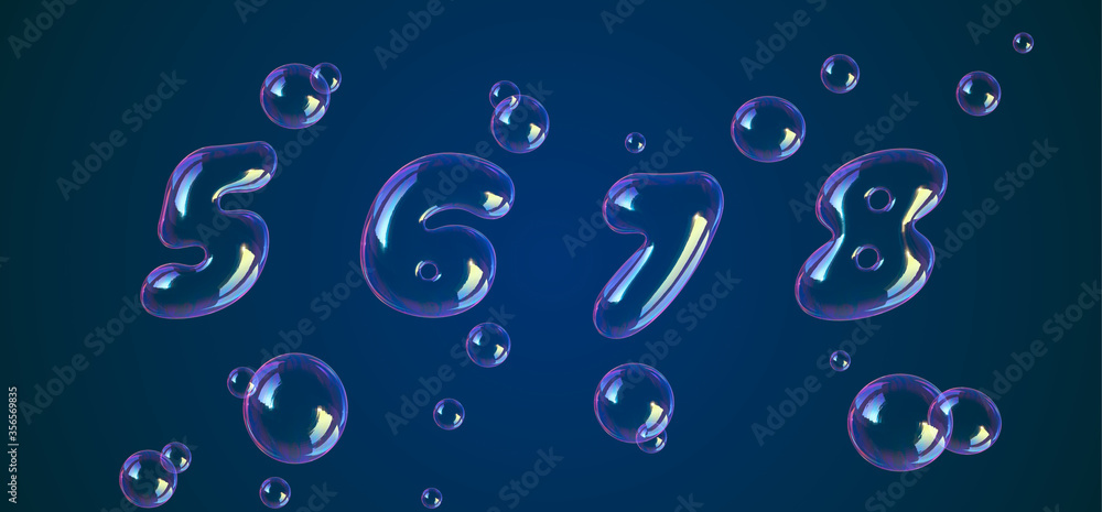 Bubbles Font Number 5 6 7 8 In The Air Or Water Realistic 3D bubbles-font-number-5-6-7-8-in-the-air-or-water-realistic-3d