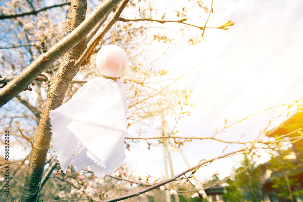Teru Teru Bozu. Japanese Rain Doll hanging on Sakura tree to pray for ...