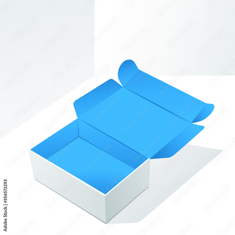 Opened blue box illustration packaging vector, with grey white ...