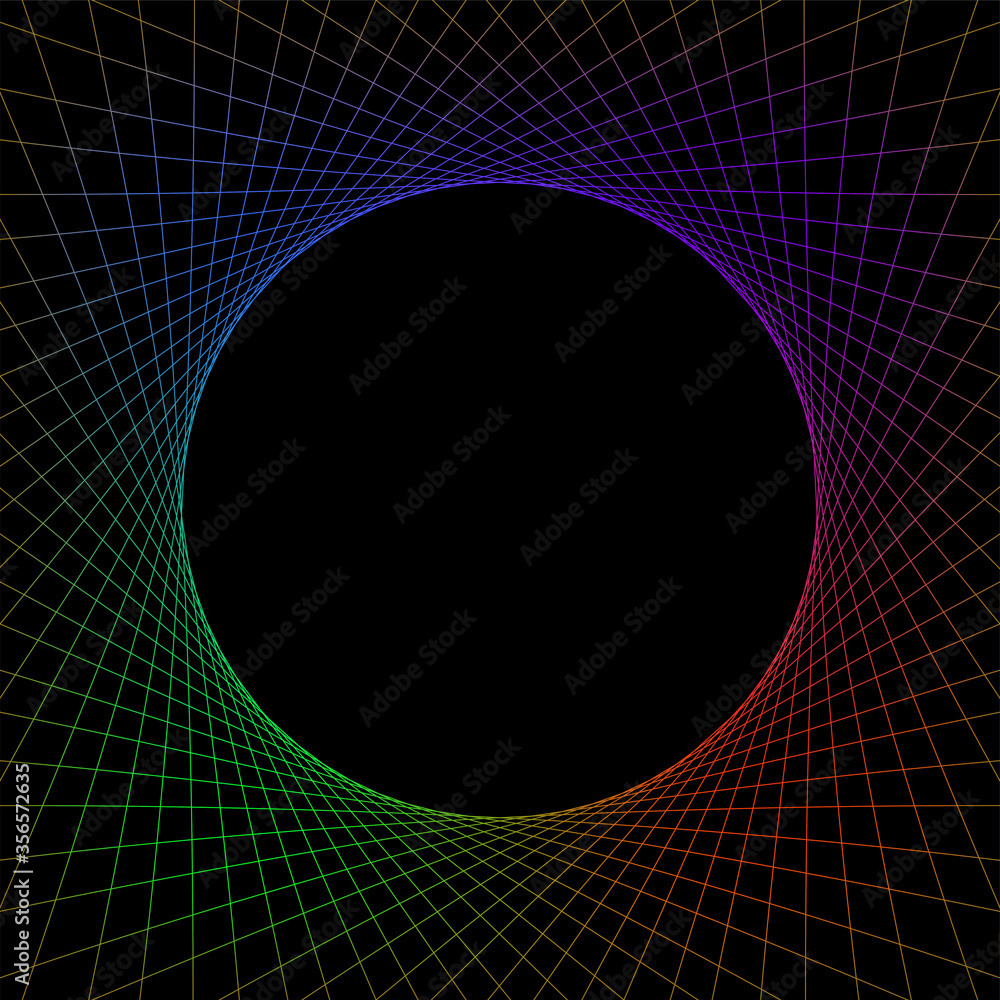 colorful sparkling circle frame lines on dark black, background light line circle shape for ...