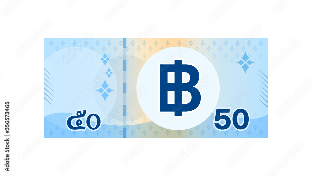 50 baht banknote money thai isolated on white, thai currency fifty THB ...