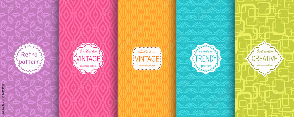 Vector geometric seamless patterns collection. Set of bright colorful ...