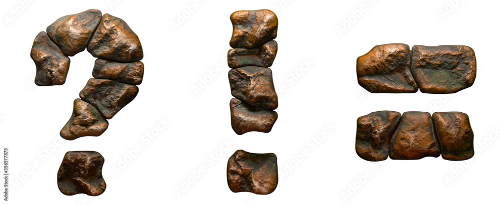 Set of rocky symbols question mark, exclamation mark, equals. Font of ...