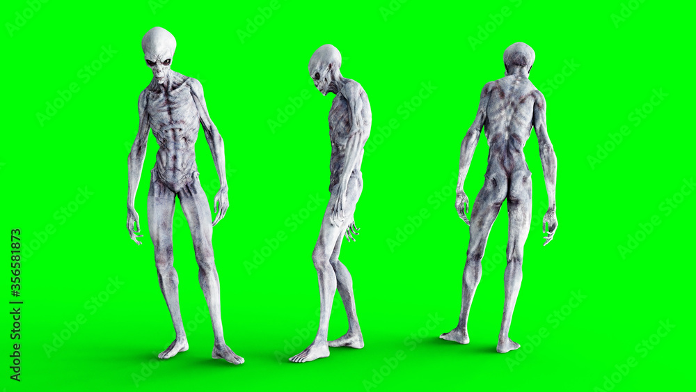 Alien isolate on green screen. UFO concept. Realistic 3d rendering ...