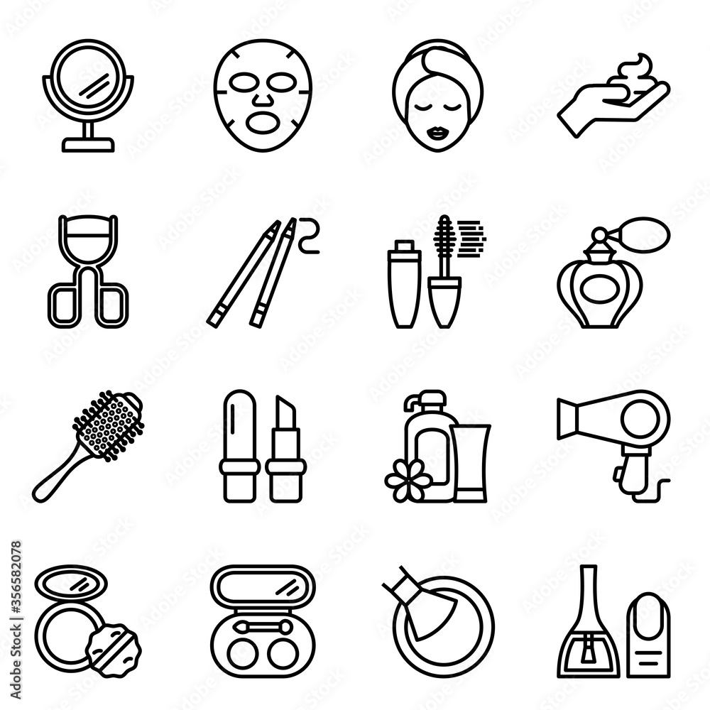 Beauty Cosmetic icon set with white background. Thin Line Style stock ...
