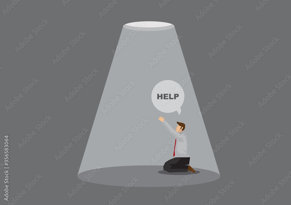 Trapped Man Praying for Help Cartoon Vector Illustration Stock Vector ...