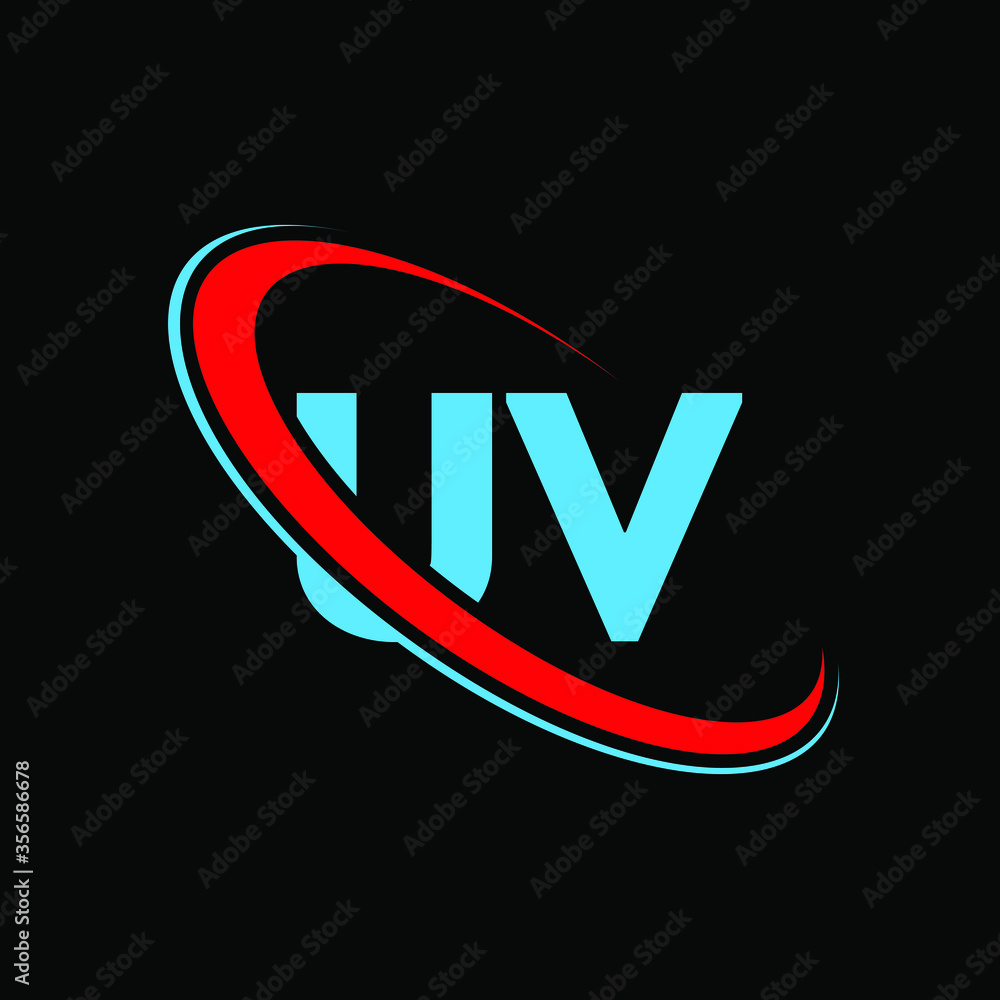 UV U V letter logo design. Initial letter UV linked circle uppercase ...