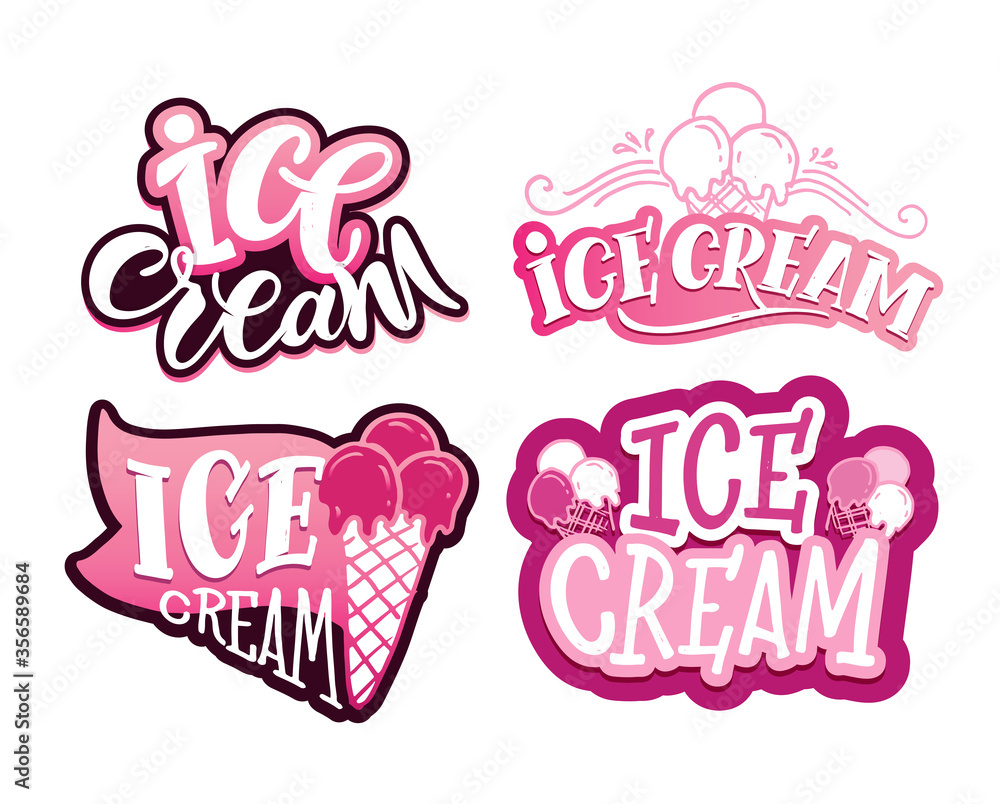 Lettering poster about hot summer and cool ice cream. Ice cream label ...
