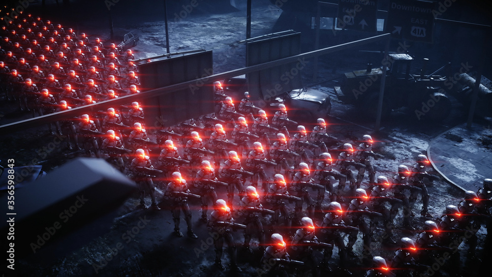 walking military robots. invasion of military robots. Dramatic ...