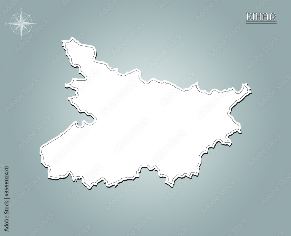 BIHAR map , indian state map black out line with paper cutting on white ...