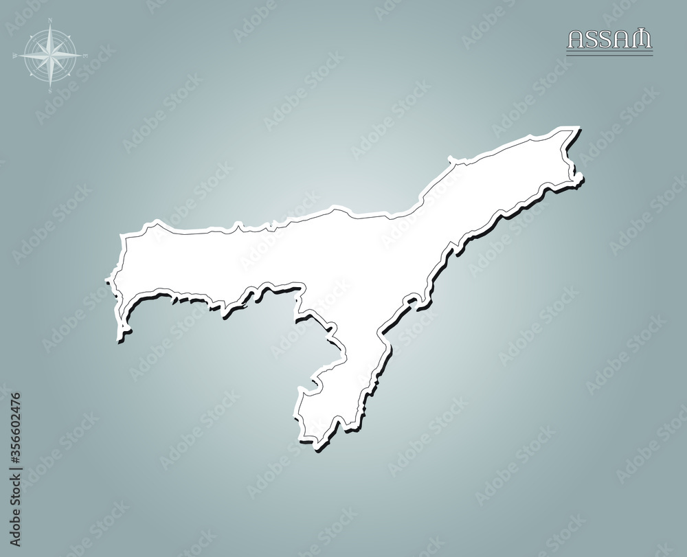 ASSAM map , indian state map black out line with paper cutting on white ...