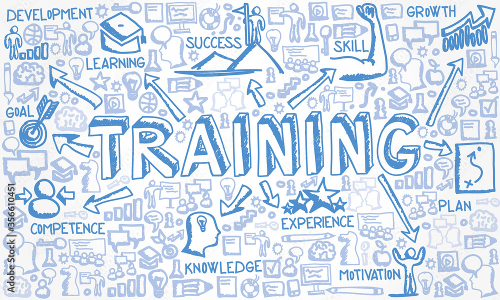 Vector Illustration of Blue Icons with Training Concept Stock Vector ...