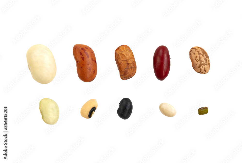 Isolated macro varieties of beans on white background, top view ...