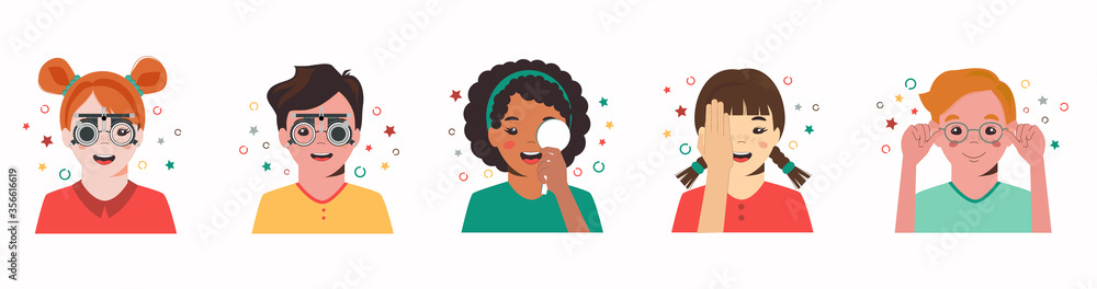 Children vision checkup in ophthalmological clinic. Optometrist ...