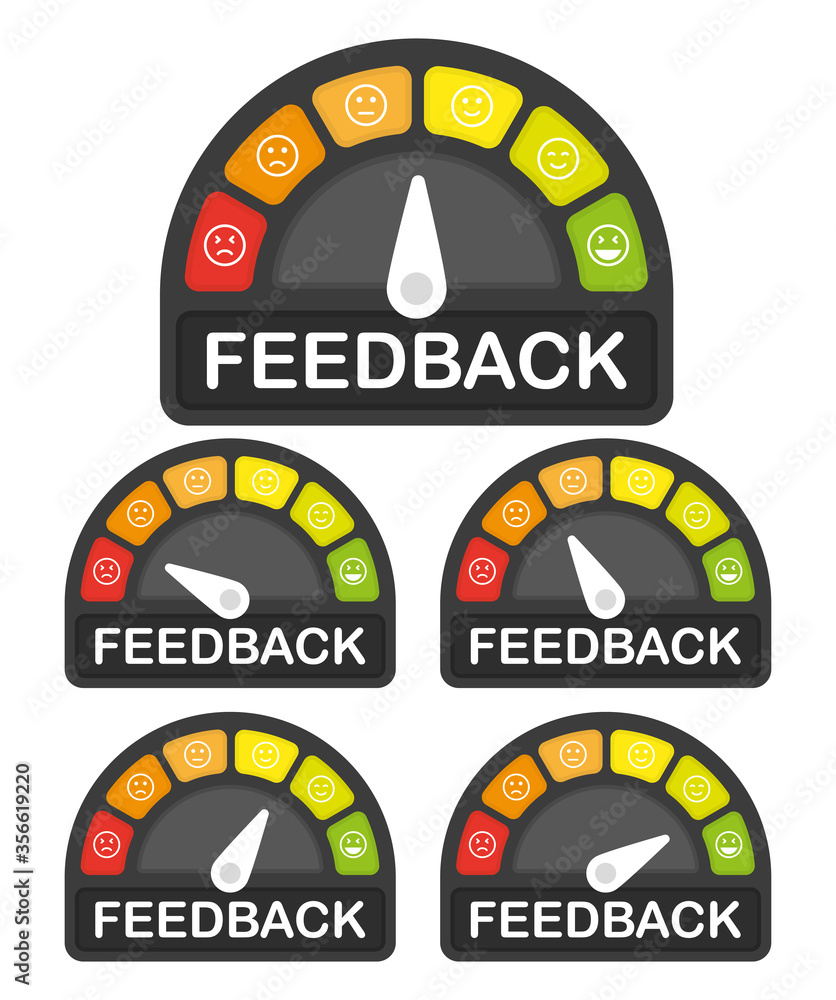 FEEDBACK icon set on speedometer on white background. High risk meter ...