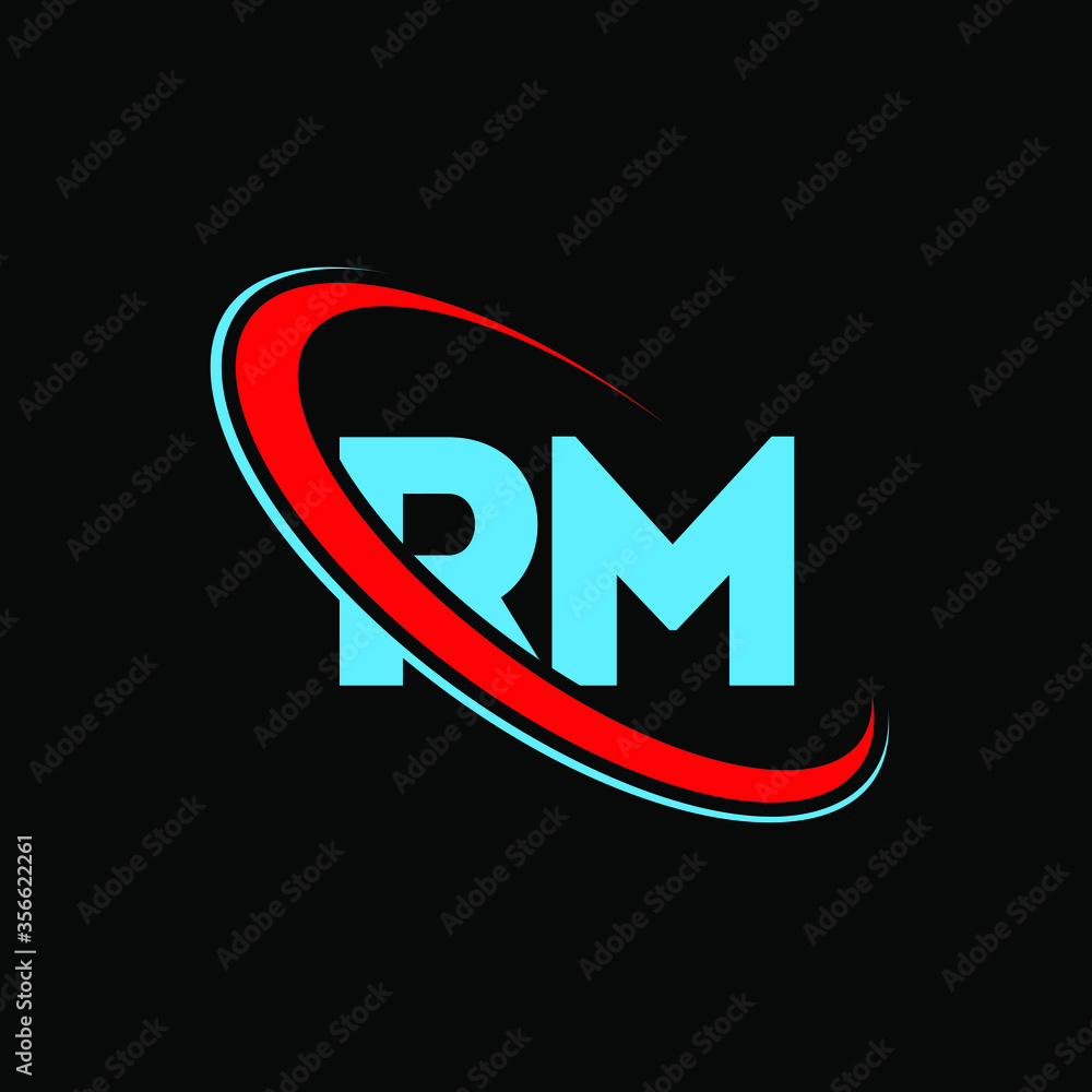 RM R M letter logo design. Initial letter RM linked circle uppercase ...